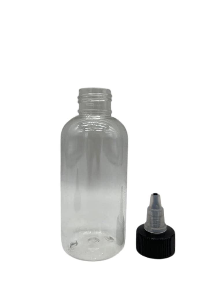 Natural Farms 4 oz Clear Boston Plastic Bottles -12 Pack Empty Bottle Refillable - BPA Free - Essential Oils - Aromatherapy | Black/Natural Twist Top Cap - Made in the USA