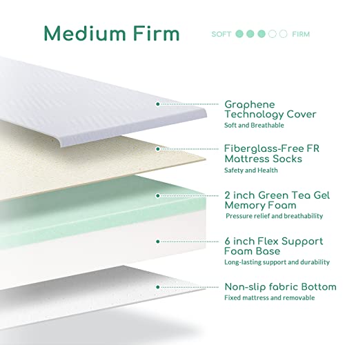 Airdown Queen Mattress, 8 Inch Memory Foam Mattress in a Box, Medium Firm Green Tea Gel Mattress for Queen Size Bed, CertiPUR-US Certified,AD-REP1-8Q