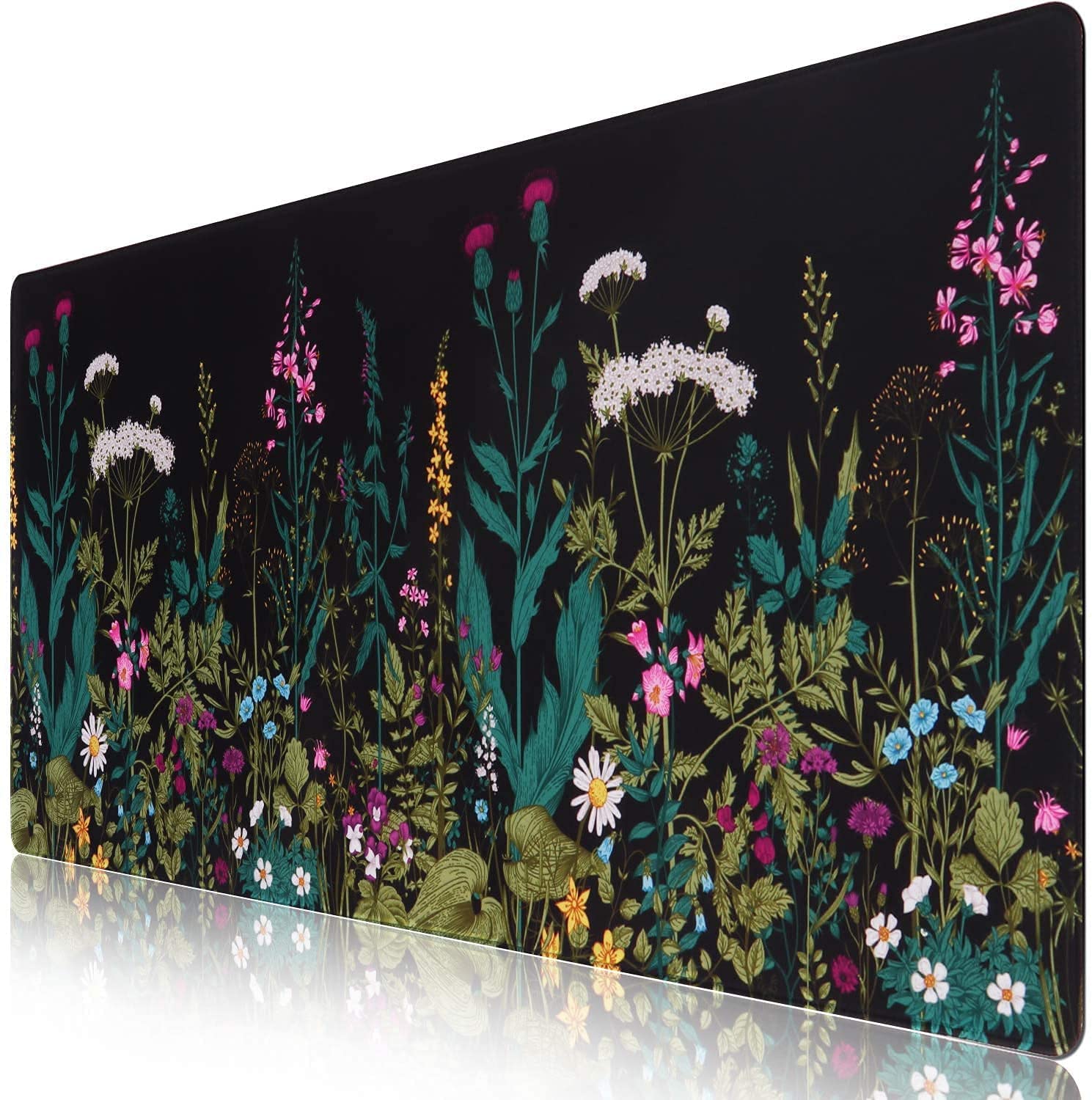 iCasso Extended Gaming Mouse Pad (35.4x15.7 in), Large Stable Rubber Base Mousepad with Stitched Edges, Keyboard Mouse Mat Desk Pad for Work, Game, Office, Home - Weeds