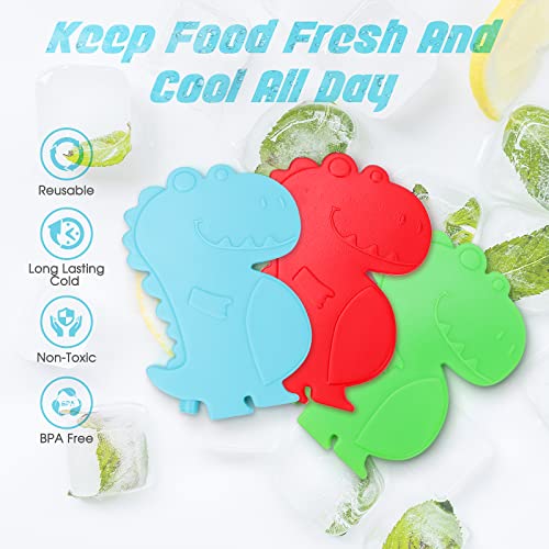 Cerbonny Reusable Ice Packs for Lunch Boxes, 4-Piece Set, Fun Dinosaur Shapes, Freezer Safe, Easy to Clean, Keeps Food and Drinks Cold