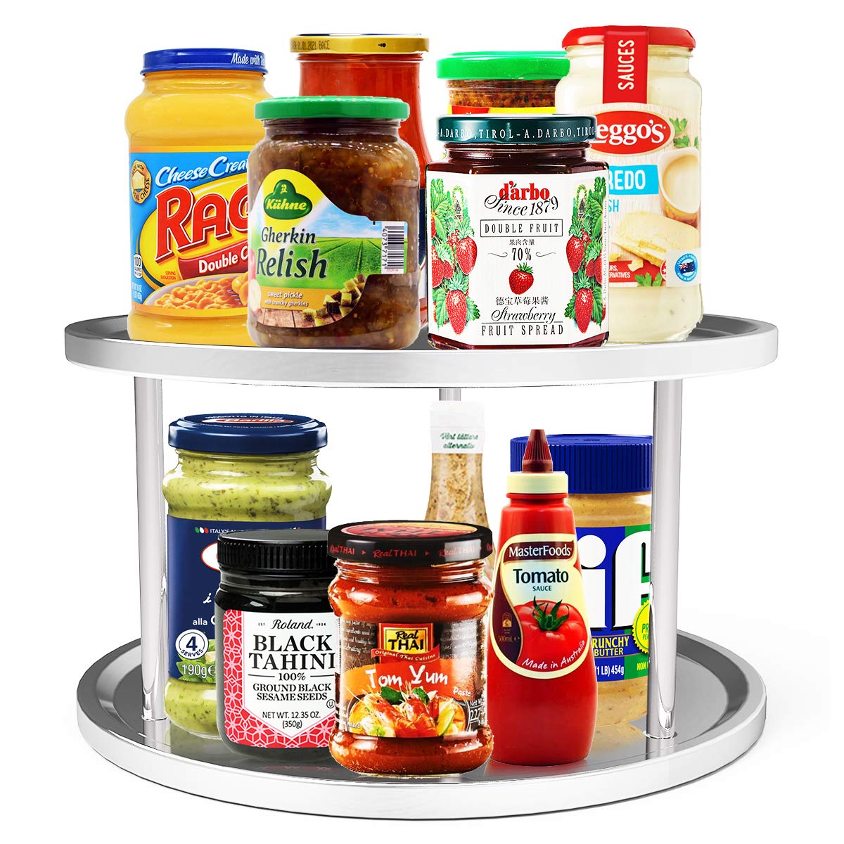 2-Tier Lazy Susan Organizer, Non-Skid Metal Lazy Susan Turntable, 10.5 inch Spice Rack, Updated Turntable Base, Double Tier Round Lazy Susan for Kitchen, Cabinet, Pantry, Spice Rack Storage