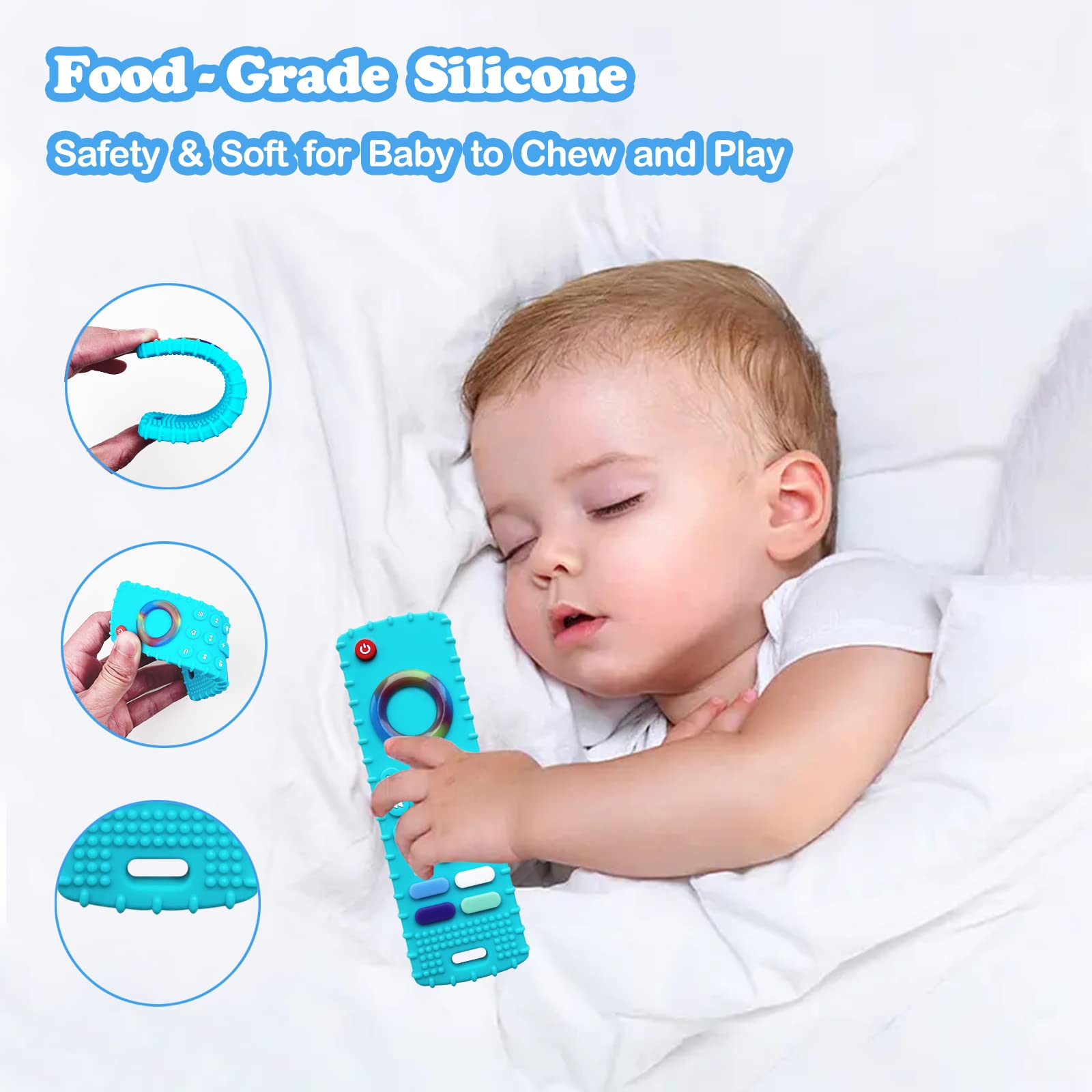 ERSIHUA 2-Pack Silicone Baby Teething Toys, Fire TV Remote Teethers for 6-12-18 Months Infant, Fire Remote Shape Toddlers Silicone Teethers for Boys and Girls Sensory Toy