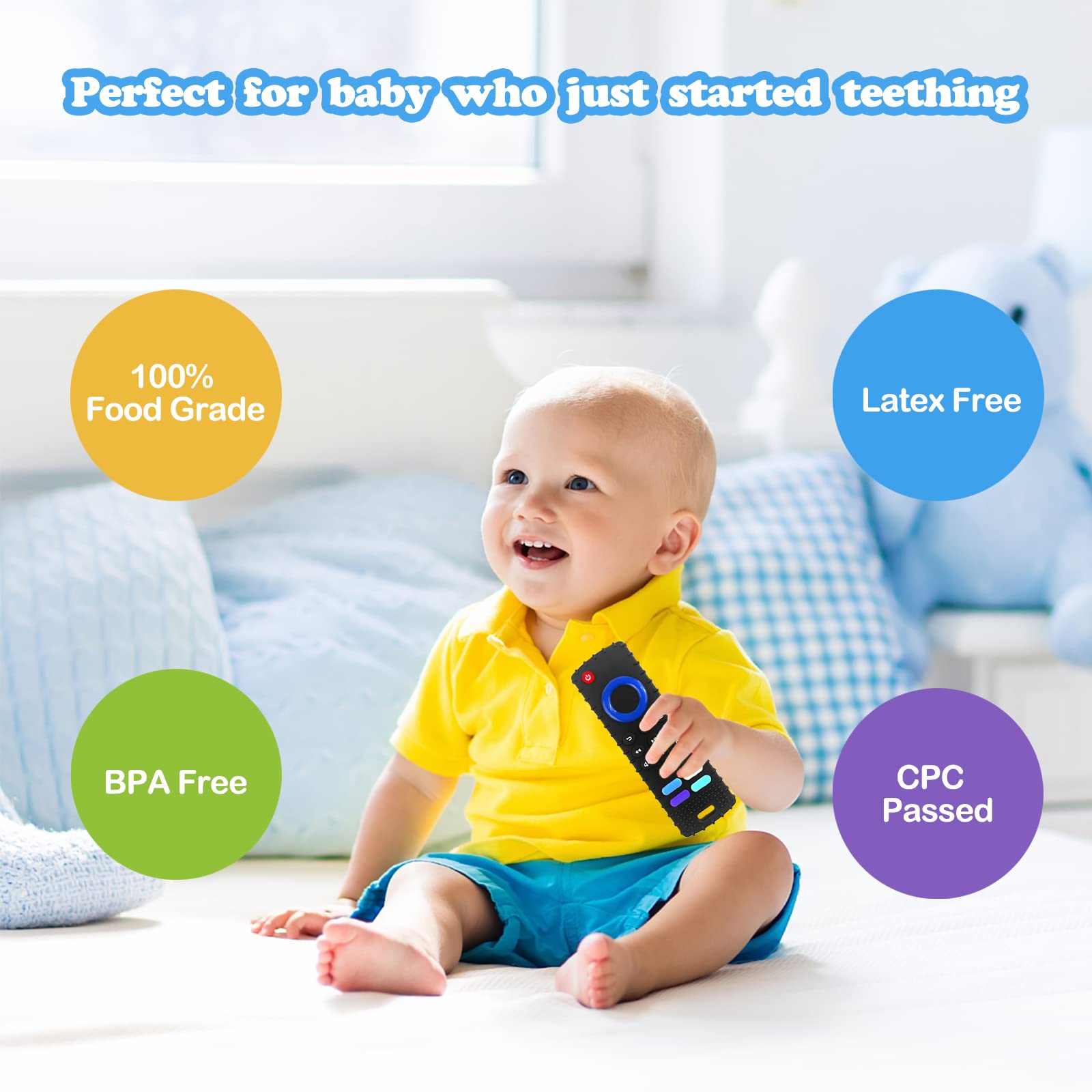 ERSIHUA 2-Pack Silicone Baby Teething Toys, Fire TV Remote Teethers for 6-12-18 Months Infant, Fire Remote Shape Toddlers Silicone Teethers for Boys and Girls Sensory Toy