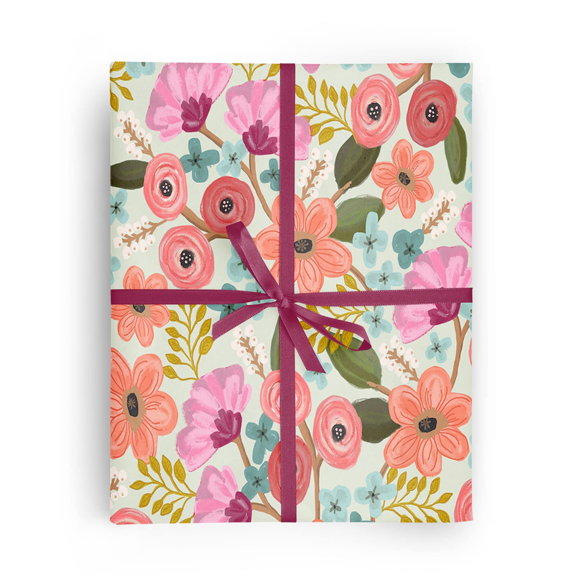 REVEL & Co Romantic Pastel Floral Folded Wrapping Paper, 2 feet x 10 feet Folded gift wrap with dainty flowers