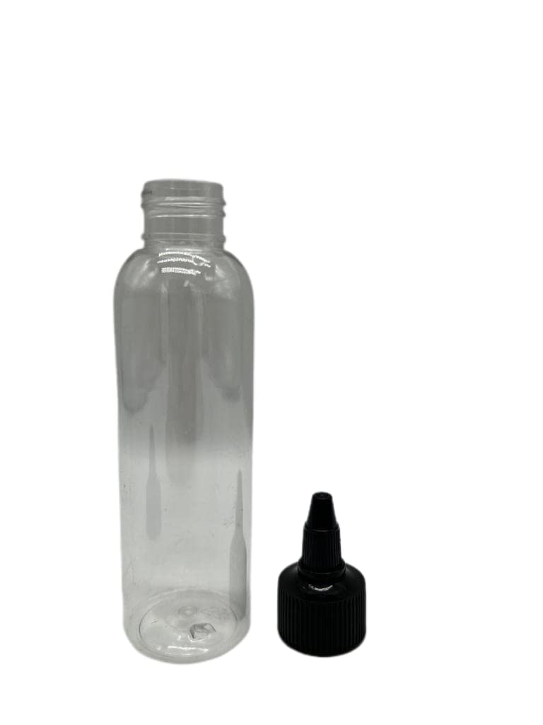 Natural Farms 4 oz Clear Cosmo Plastic Bottles -12 Pack Empty Bottle Refillable - BPA Free - Essential Oils - Aromatherapy | Black Twist Top Cap - Made in the USA