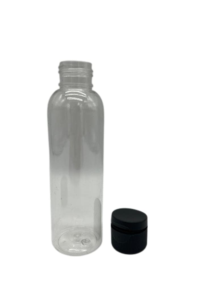 Natural Farms 4 oz Clear Cosmo Plastic Bottles -12 Pack Empty Bottle Refillable - BPA Free - Essential Oils - Aromatherapy | Black Flip Top Snap Cap - Made in the USA
