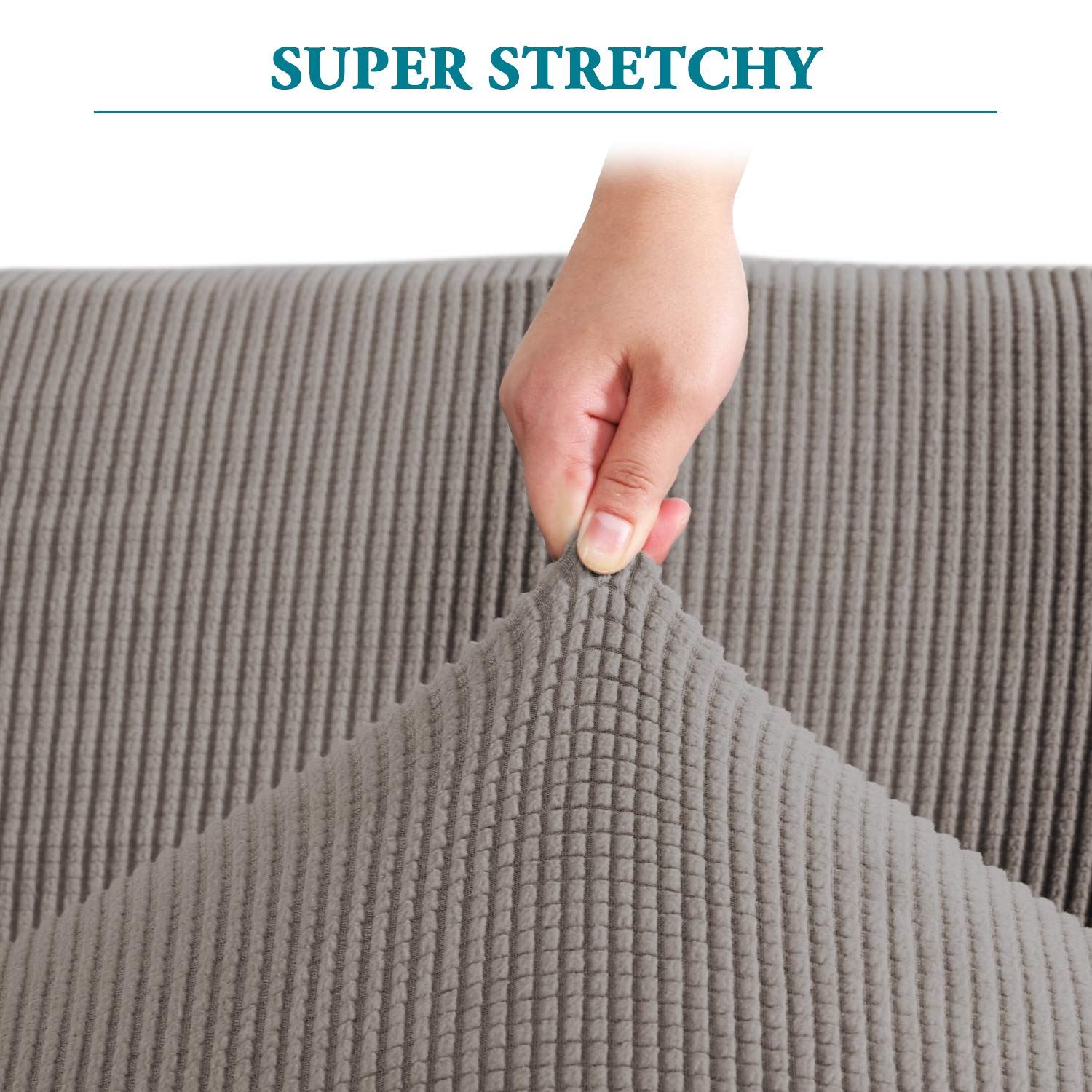 Flamingo P High Stretch Sofa Slipcover Non Slip Armchair Cover for Living Room Washable Pet Furniture Protector Covers with Elastic Bottom, Thick Jacquard Fabric (Small, Taupe)