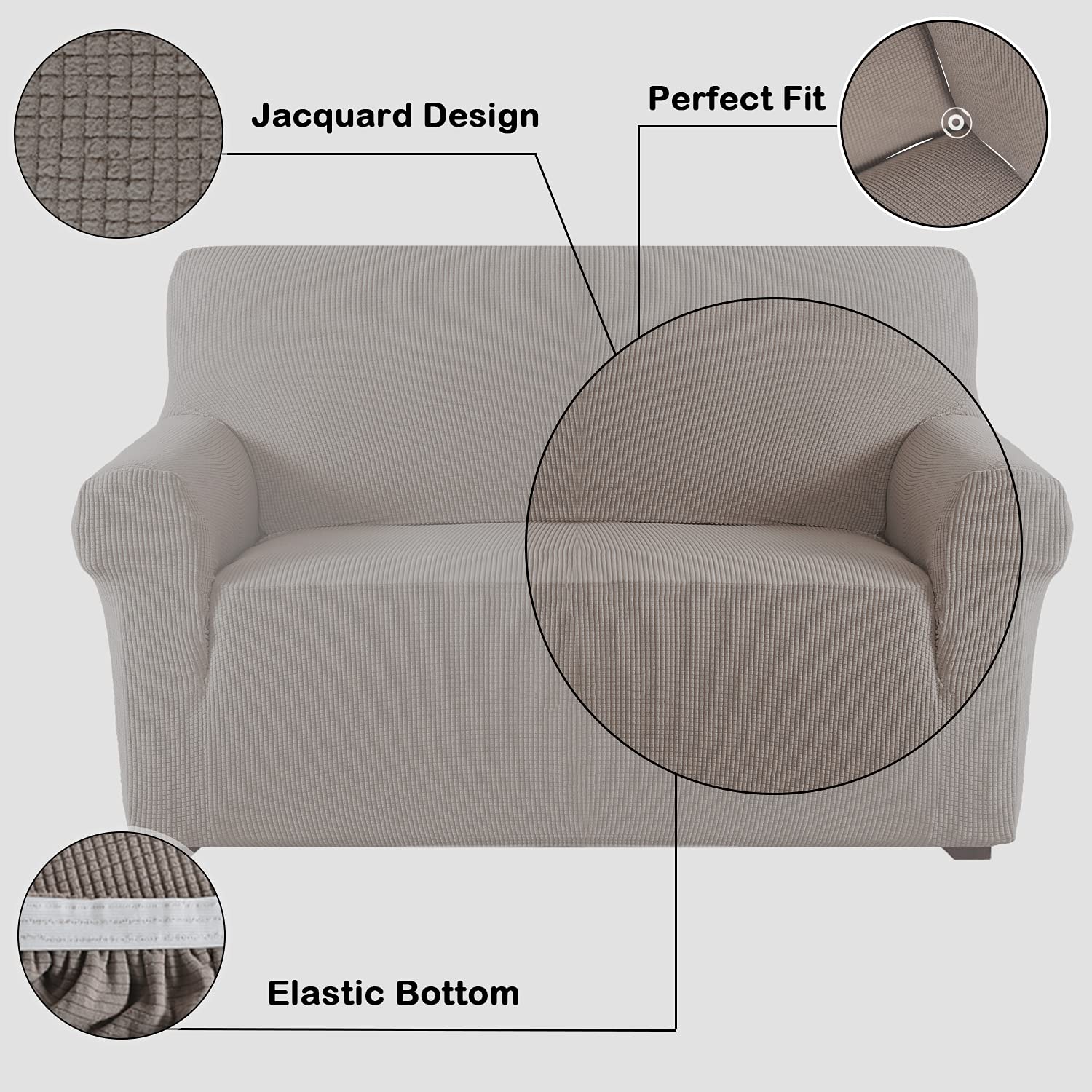 Flamingo P High Stretch Sofa Slipcover Non Slip Armchair Cover for Living Room Washable Pet Furniture Protector Covers with Elastic Bottom, Thick Jacquard Fabric (Small, Taupe)