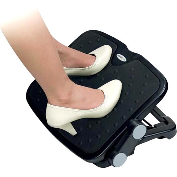 StarTech.com Under Desk Foot Rest - 18in x 14in - Adjustable Height and Angle - Foot Stool - Footrest for Desk - Office Foot Rest (FTRST1), Black