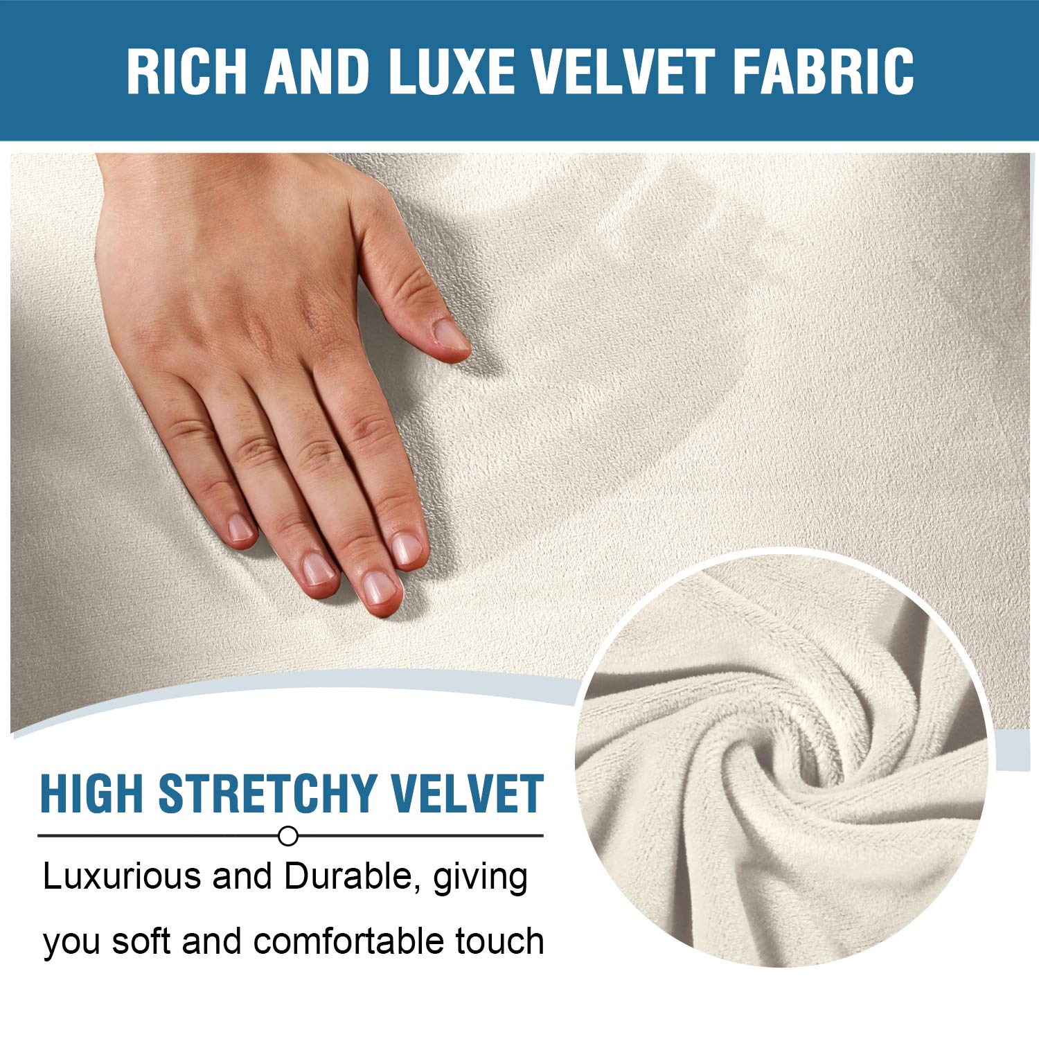 H.VERSAILTEX Velvet Stretch Recliner Couch Covers 4-Pieces Style Recliner Chair Covers Recliner Cover for Reclining Chair Slipcovers Feature Non Slip Form Fitted Thick Soft Washable, Ivory