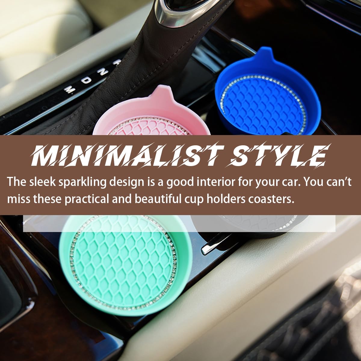 zipelo Bling Car Cup Coaster, 4 Pack Universal Vehicle Anti-Slip Cup Holder Insert Coasters, Crystal Rhinestone Silicone Shockproof Drink Mat, Car Interior Accessories (Coffee)