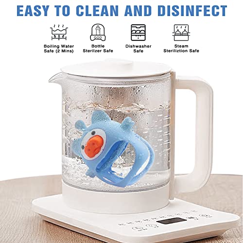 MQGX Teething Toys, Hand Teether for Babies 0-6 Months Never Drop Pig BPA Free, Infants Mitten Teether for Soothing Teething Pain Relief, Chew Toys for Bayby Sucking Needs (Blue)