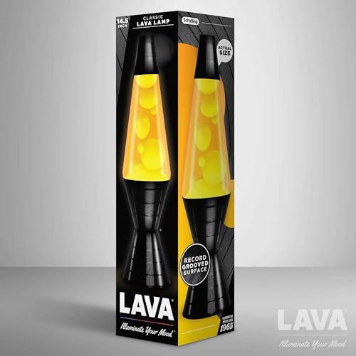 Lava® Lamp - 14.5'' Vinyl Record Grooved Base - The Original Motion Light - Yellow Wax and Orange Liquid - Item #2017