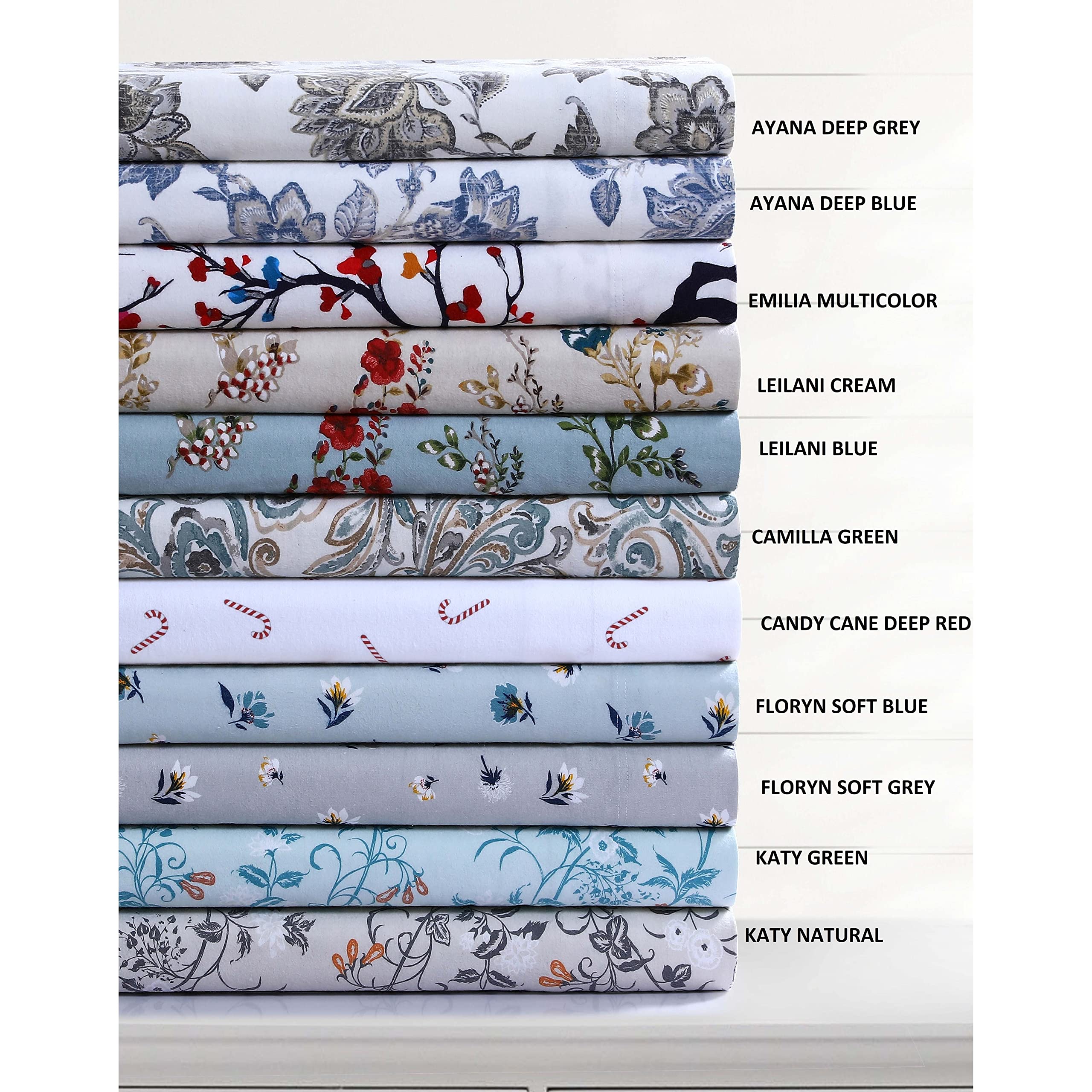 Tribeca Living Katy Floral 170-GSM Flannel Extra Deep Pocket Sheet Set Queen Green, (KATYSHEQUBL)