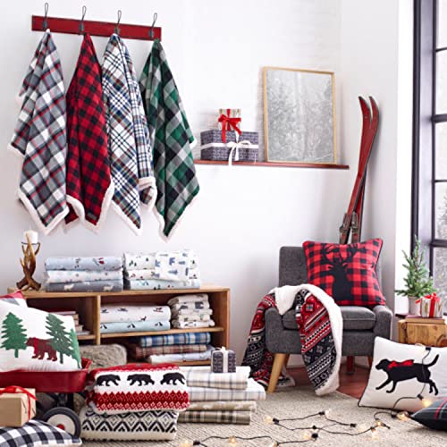 Eddie Bauer - Queen Blanket, Reversible Sherpa Fleece Bedding, Soft & Cozy Home Decor (Mountain Village Red, Queen)