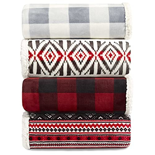 Eddie Bauer - Queen Blanket, Reversible Sherpa Fleece Bedding, Soft & Cozy Home Decor (Mountain Village Red, Queen)