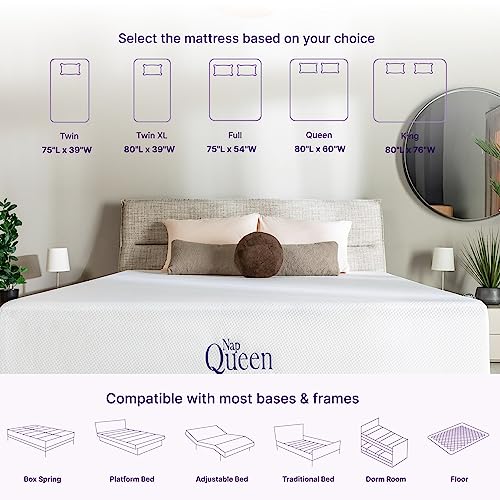 NapQueen Queen Mattress, 6 Inch Charcoal Memory Foam Mattress, Queen Bed Mattress in a Box, CertiPUR-US Certified, Medium Firm, Breathable Soft Fabric Cover