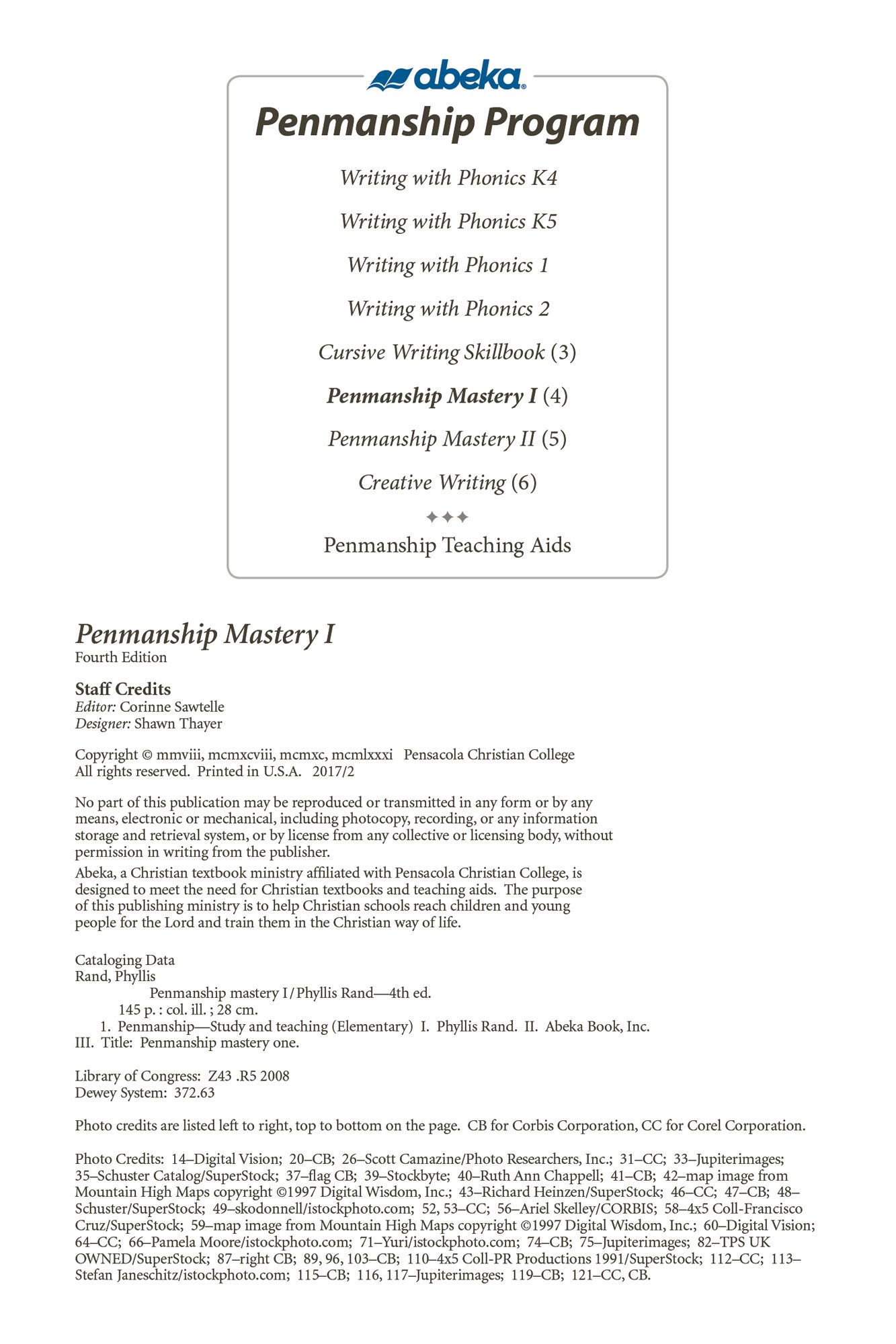 Penmanship Mastery I - Abeka 4th Grade 4 Cursive Penmanship Student Work Book
