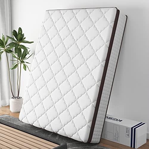 Kescas Queen Size Mattress, 12 Inch Hybrid Mattress with Memory Foam & Heavier Coils, Ergonomic Design for Pressure Relief, Medium Firm Feel