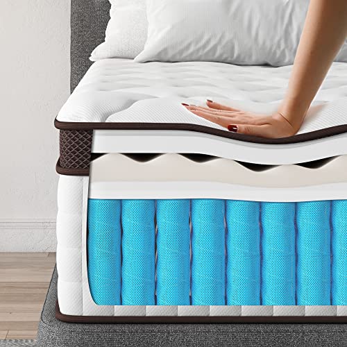 Kescas Queen Size Mattress, 12 Inch Hybrid Mattress with Memory Foam & Heavier Coils, Ergonomic Design for Pressure Relief, Medium Firm Feel