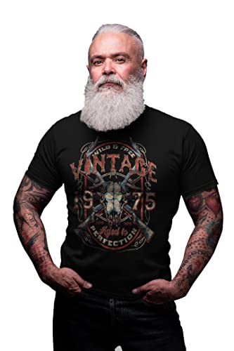 50th Birthday Gift Shirt for Men - Vintage Deer Skull 1975 Aged to Perfection - F/Dk. Heather-002-Lg