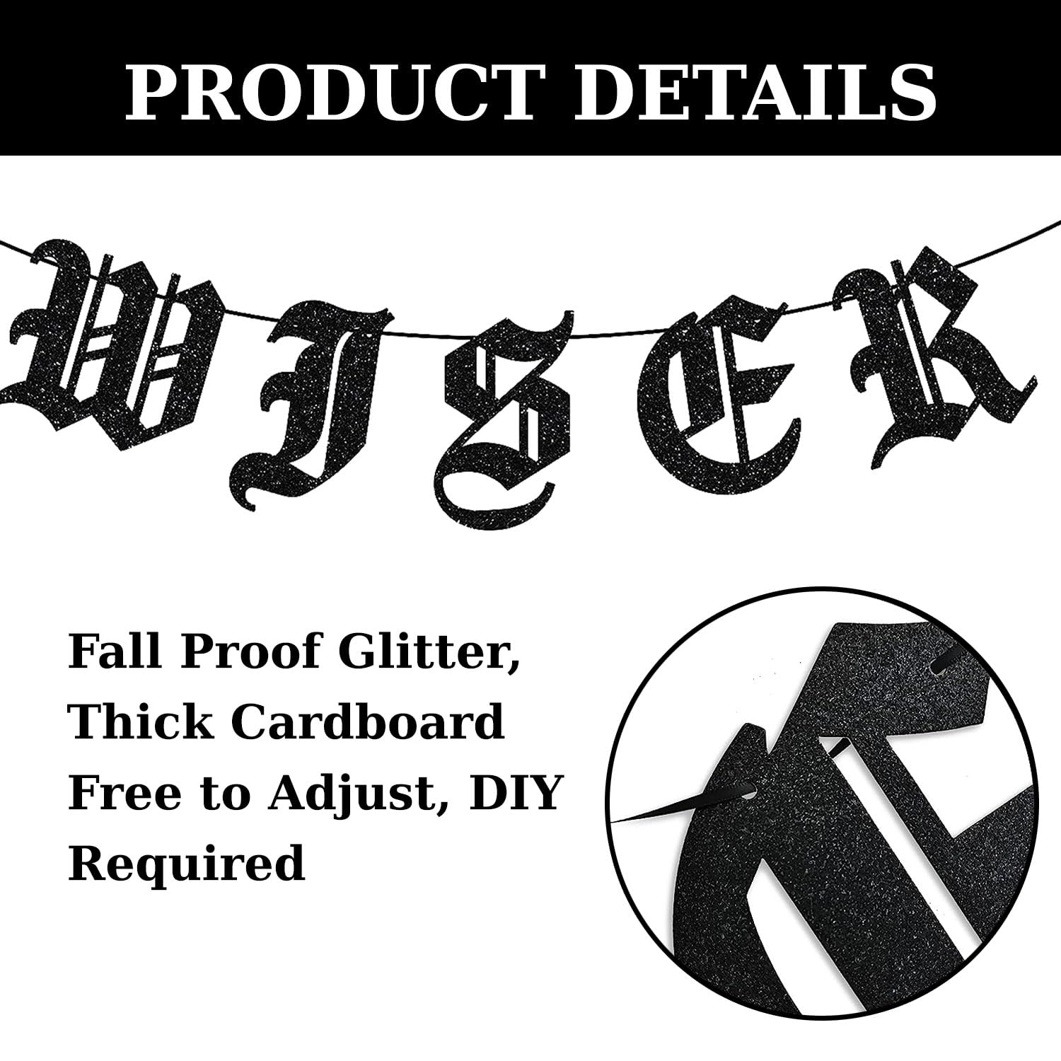 Older Wiser Hotter Banner Funny Black Party Decorations for Women Men Glitter Gothic 30th 40th 50th 60th Birthday Banner Funeral 30th Birthday Party Supplies