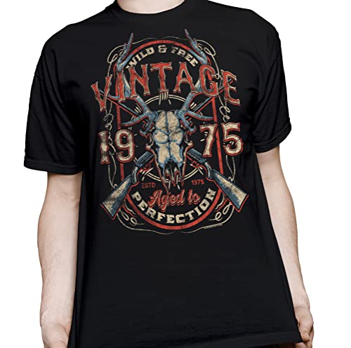50th Birthday Gift Shirt for Men - Vintage Deer Skull 1975 Aged to Perfection - F/Dk. Heather-002-Lg