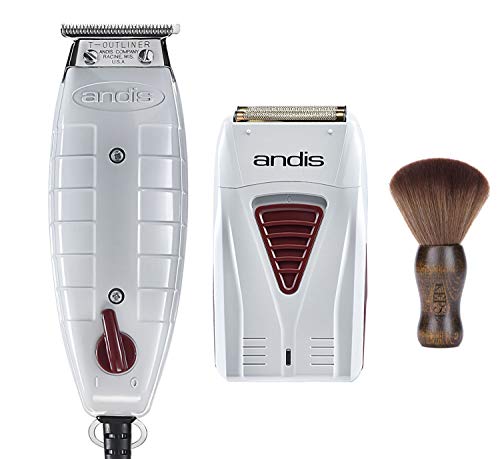 Andis Professional Finishing Combo, T-Outliner Beard/Hair Trimmer with T-Blade, Gray, Model GTO - Cordless Mens Long Lasting Lithium Battery Titanium Foil Shaver (17195)-Bundled with KEPSE Neck Duster