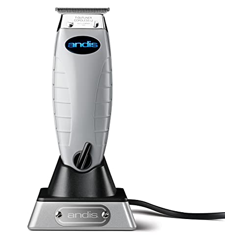 Andis 74000 Professional Corded/ Cordless Hair & Beard Trimmer, T-Outliner Blade Trimmer, Zero Gapped, Close Cutting Carbon Steel T-Blade Trimmer, Grey