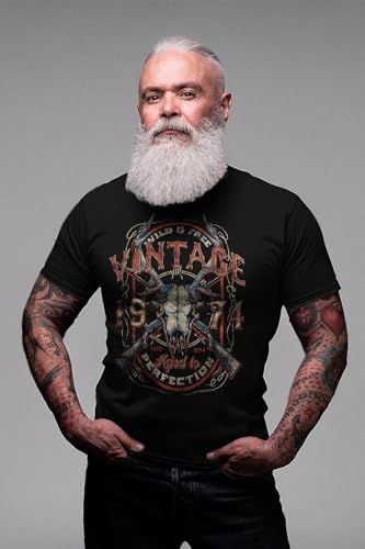 50th Birthday Gift Shirt for Men - Vintage Deer Skull 1975 Aged to Perfection - F/Dk. Heather-002-Lg