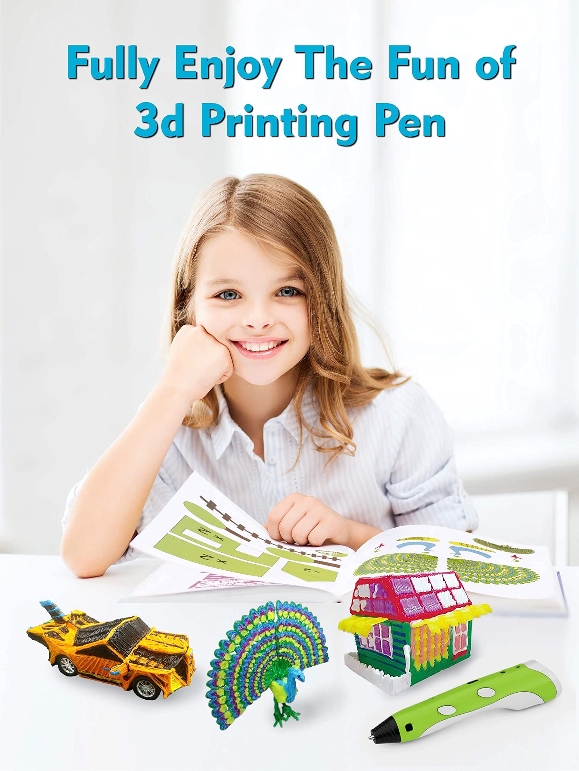 RIEOS 3D Printing Drawing Book, Reusable Colorful 40 Patterns Thick Paper Template with a Clear Plate, 3D Pen Painting Graffiti Template for Kids DIY Gifts