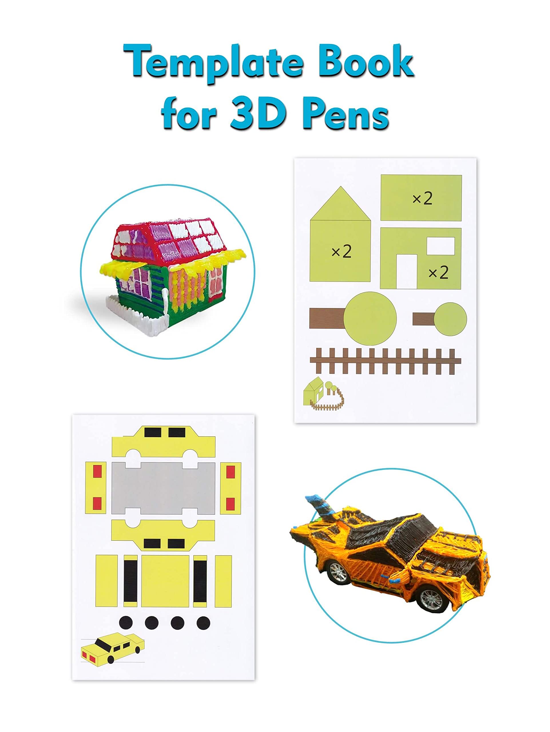 RIEOS 3D Printing Drawing Book, Reusable Colorful 40 Patterns Thick Paper Template with a Clear Plate, 3D Pen Painting Graffiti Template for Kids DIY Gifts