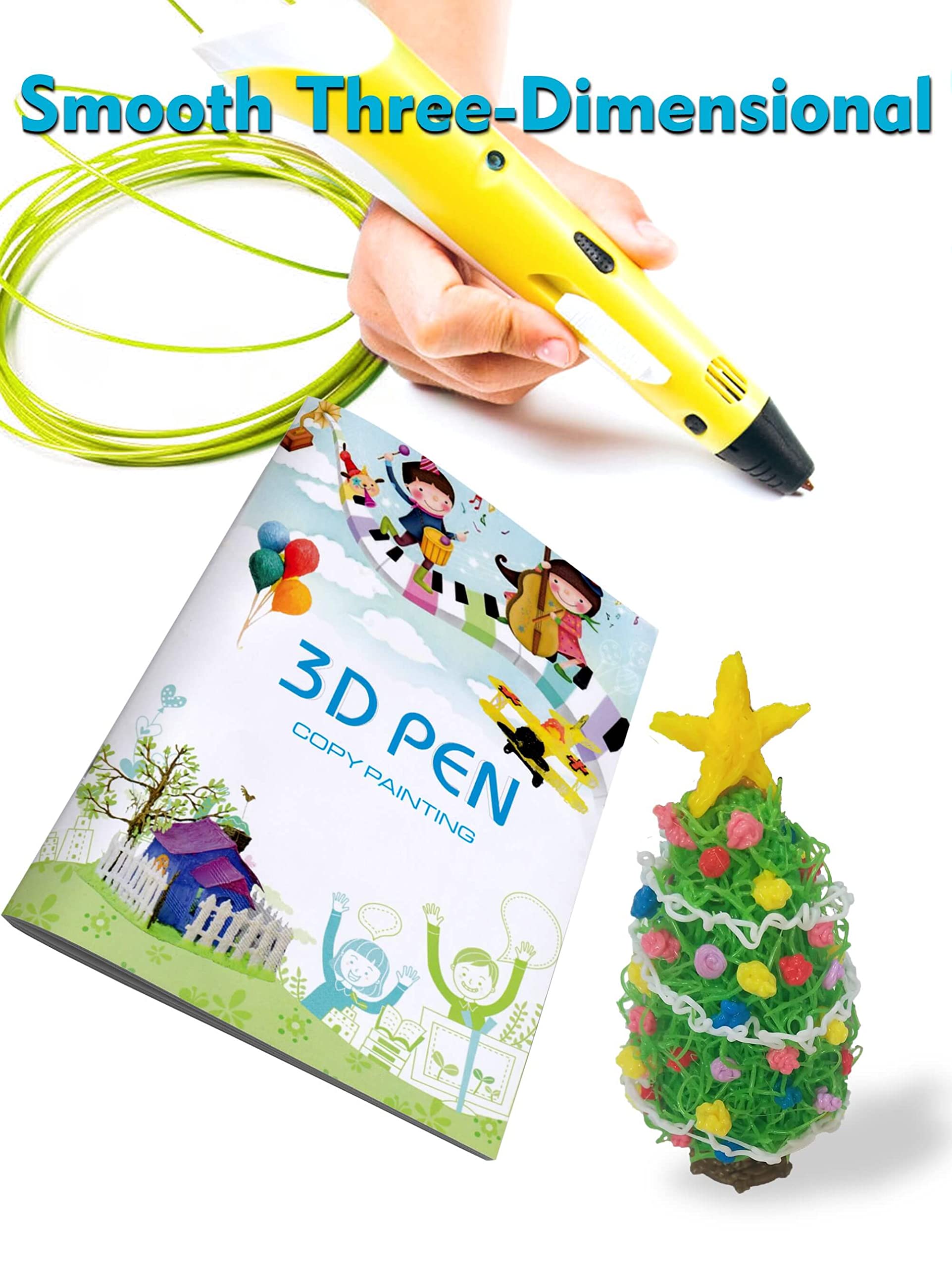 RIEOS 3D Printing Drawing Book, Reusable Colorful 40 Patterns Thick Paper Template with a Clear Plate, 3D Pen Painting Graffiti Template for Kids DIY Gifts