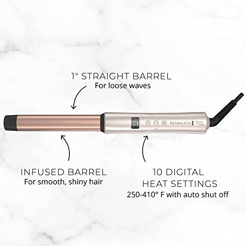 REMINGTON Shine Therapy Argan Oil & Keratin Infused 1 Inch Straight Barrel Curling Wand for Loose Waves, Includes Heat Glove