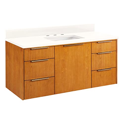 Signature Hardware 953672-48-RUMB-8 DITA 48" Wall Mounted Single Basin Vanity Set with Poplar Cabinet, Quartz Vanity Top, and Undermount Sink