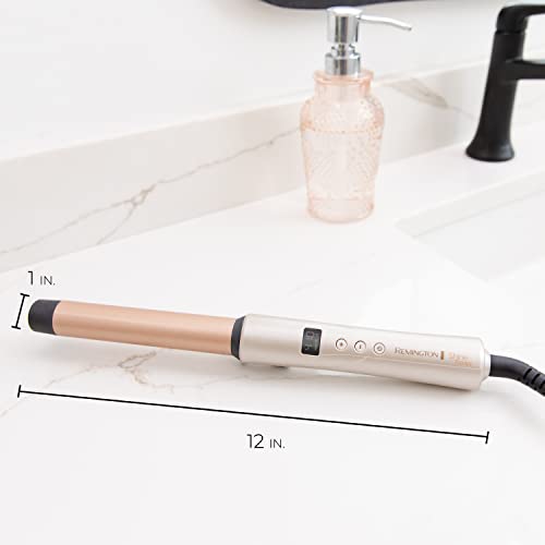 REMINGTON Shine Therapy Argan Oil & Keratin Infused 1 Inch Straight Barrel Curling Wand for Loose Waves, Includes Heat Glove