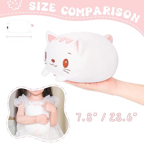 AIXINI 8 inch Cute White Cat Plush Stuffed Animal Cylindrical Body Pillow,Super Soft Cartoon Hugging Toy Gifts