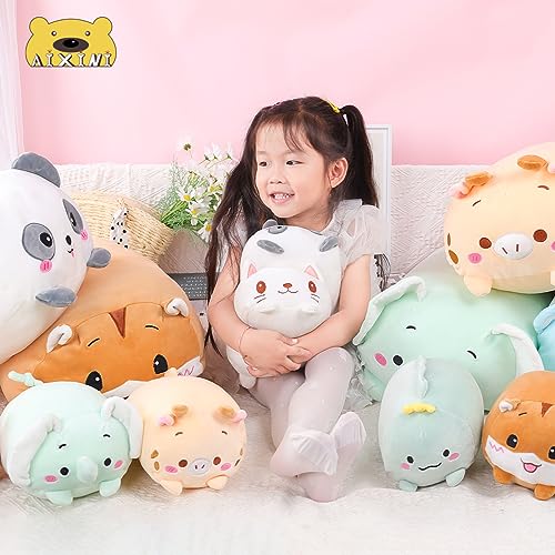 AIXINI 8 inch Cute White Cat Plush Stuffed Animal Cylindrical Body Pillow,Super Soft Cartoon Hugging Toy Gifts
