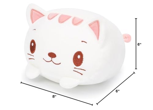 AIXINI 8 inch Cute White Cat Plush Stuffed Animal Cylindrical Body Pillow,Super Soft Cartoon Hugging Toy Gifts