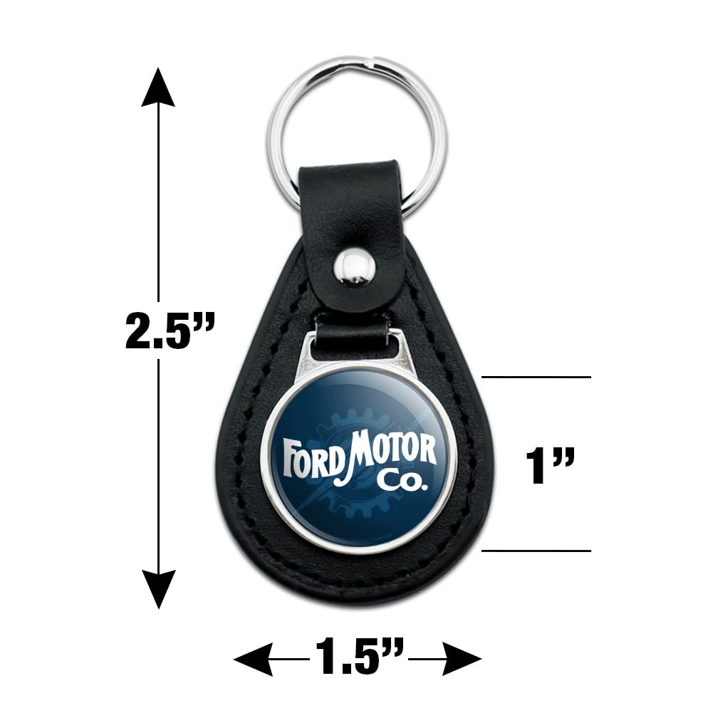 GRAPHICS & MORE Black Leather Ford Vintage Gear Logo Keychain