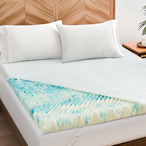 Memory Foam Mattress Topper Queen - 7-Zone Bed Topper with Air Mattress Cover - 3 inch Cooling Gel Bed Mattress Pad for Back Pain