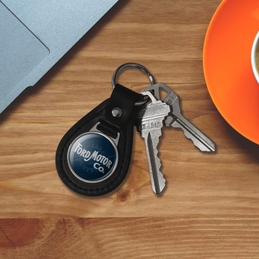 GRAPHICS & MORE Black Leather Ford Vintage Gear Logo Keychain