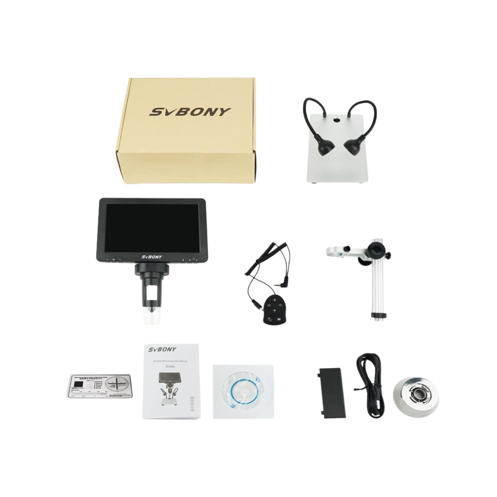 SVBONY SV604 7 Inch LCD Digital Microscope 1200X for Adults, Coin Microscope 1080FHD Video 12MP Camera, Electronic Microscope for Soldering, Wired Remote, Compatible with Windows and Mac OS