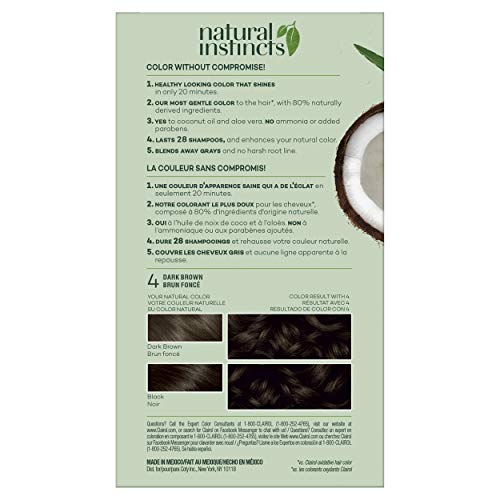 Clairol Natural Instincts Demi-Permanent Hair Dye, 4 Dark Brown Hair Color, Pack of 3