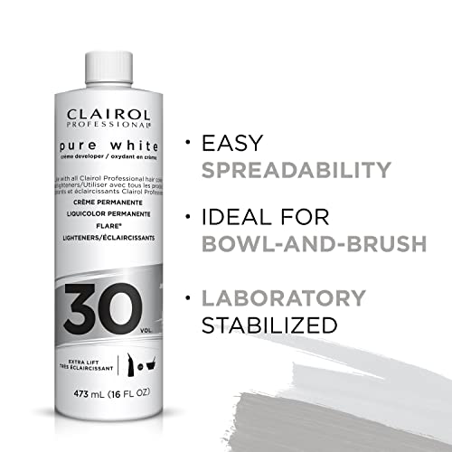 Clairol Professional Pure White 30 volume Crème Developer, 16 oz (Pack of 2)