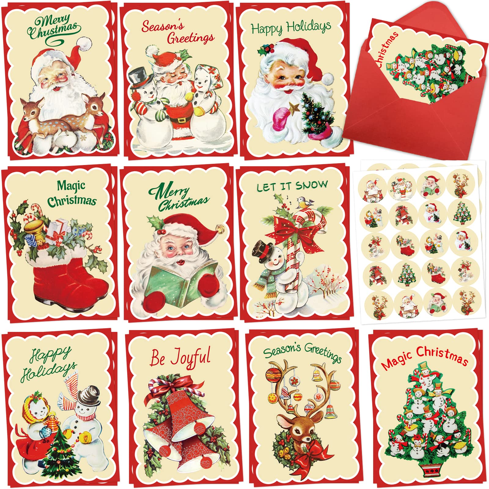 ceiba tree Vintage Christmas Cards 20 Pack Retro Holiday Greeting Card Assorted Merry Christmas Blank Notes Cards with Envelopes for Classroom Home Office Business