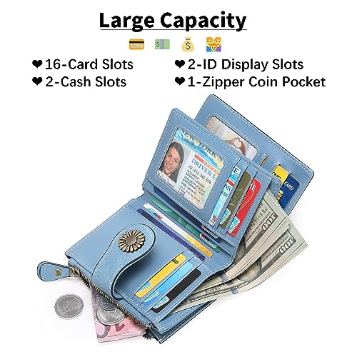 SENDEFN Small Wallets for Woman RFID Blocking Leather Bifold Credit Card Holder Purse with ID Window