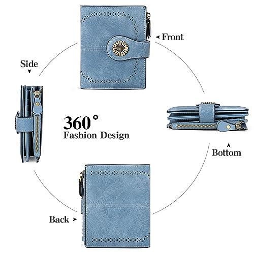 SENDEFN Small Wallets for Woman RFID Blocking Leather Bifold Credit Card Holder Purse with ID Window