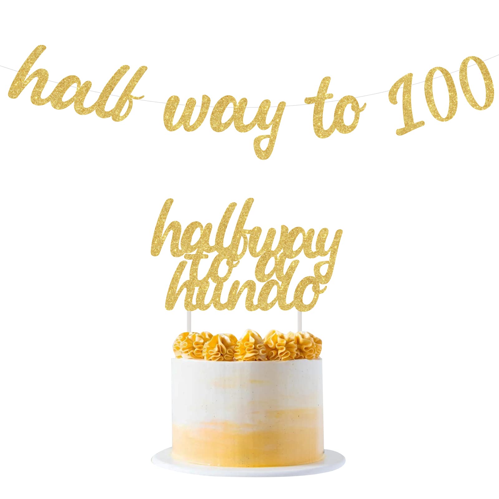 Funny 50th Birthday Decorations for Men Women, Half Way To 100 Banner Cake Topper Gold Fifty Birthday Party Supplies for Him or Her