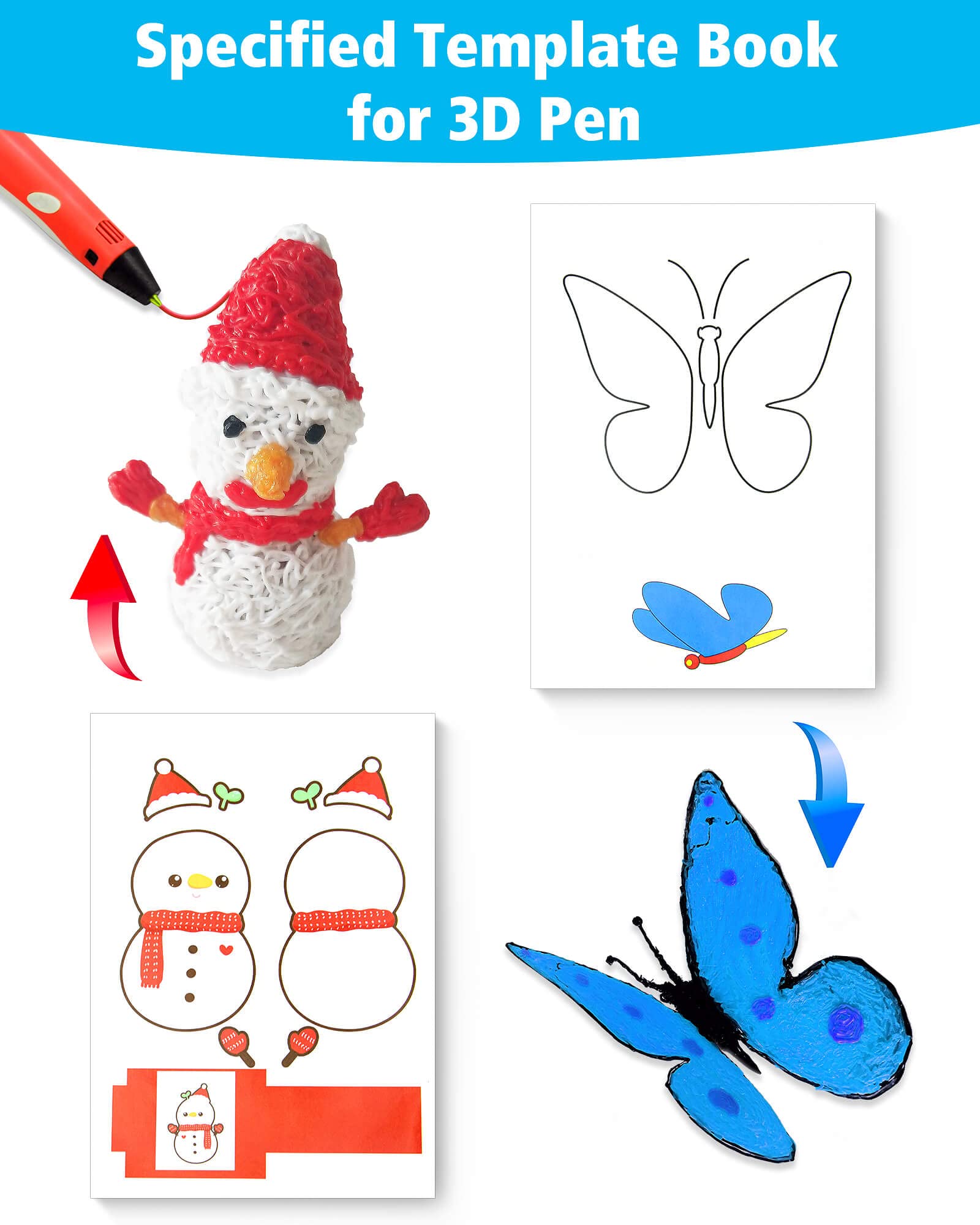 3D Pen Printing Drawing Book, Reusable Colored 40 Pattern Thick Paper Templates with Two Clear Plate, 3D Painting Graffiti Stencils for Kids DIY Gifts, Vomika (Good Time)